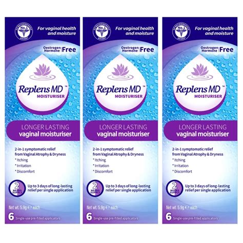 Replens MD Longer Lasting Moisturiser Vaginal Atrophy Dryness Pack 3