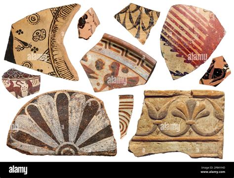 Antique Terracotta Fragment Collection Isolated Set Of Ceramics Pieces