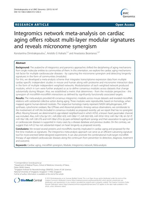 Pdf Integromics Network Meta Analysis On Cardiac Aging Offers Robust