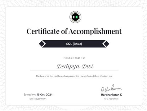 Divi Dedipya On Linkedin Sql Certification Hackerrank Careergrowth