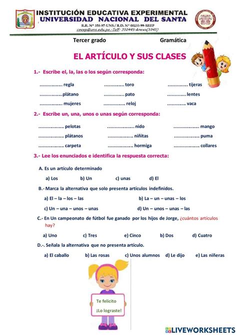 El Articulo Activity For COMUNICACION TERCER GRADO Lecciones De