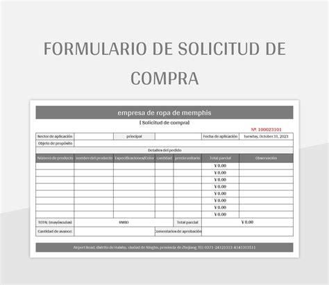 Plantilla De Formato Excel Formulario De Solicitud De Compra Y Hoja De
