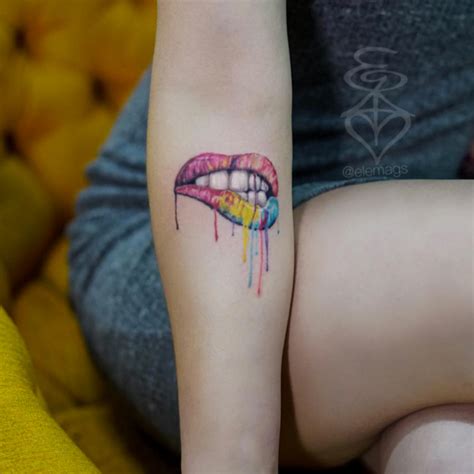 Watercolor Lips Tattoo