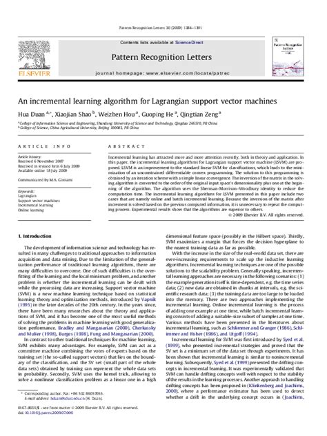 Pdf An Incremental Learning Algorithm For Lagrangian Support Vector