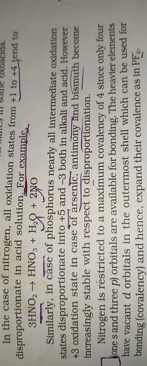 In The Case Of Nitrogen All Oxidation States From 1 To 4 Tend To Dispr