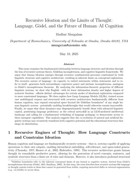 Pdf Recursive Ideation And The Limits Of Thought Language Gödel And The Future Of Human Ai