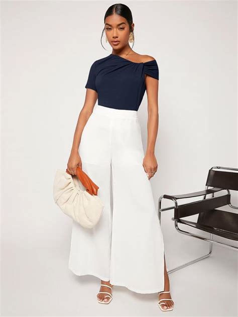 Shein Privé Asymmetrical Neck Solid Tee Shein Usa