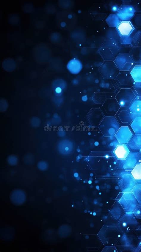Vibrant Blue Hexagonal Pattern With Glowing Lights And Bokeh Stock