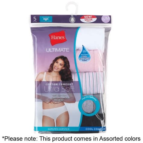 Hanes Womens Ultimate Comfort Cotton Hipster Panties 5 Pack Bobs