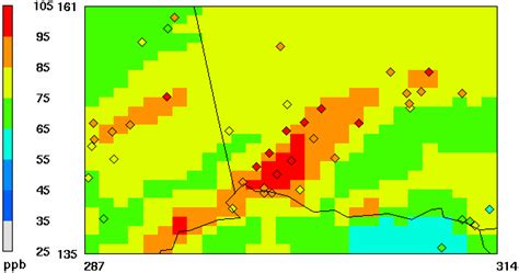 Model Predicted Background And Observed Diamonds Maximum 8 Hr O 3