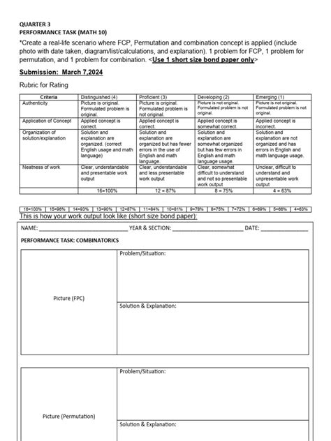 Quarter 3 Math 10 Performance Task Pdf Mathematics Applied