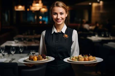 Premium Ai Image Smiling Young Waitress In Restaurant Setting