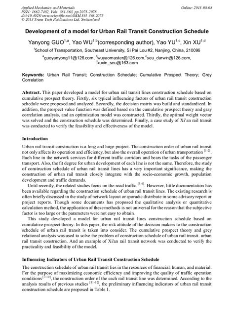 Development Of A Model For Urban Rail Transit Construction Schedule