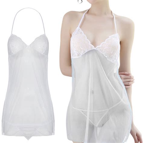 Seksowna Biała BIELIZNA EROTYCZNA Nocna Przezroczysta Sukienka Babydoll