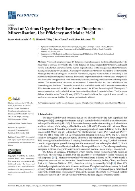 Pdf Effect Of Various Organic Fertilisers On Phosphorus