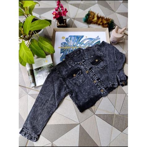Jual Crop Jaket Jeans Denim Rawis Jins Jaket Cewek Murah Terbaru