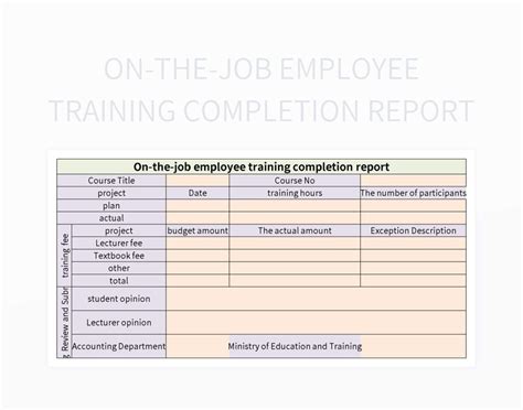 On The Job Employee Training Completion Report Excel Template And