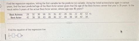 Solved Find The Regression Equation Letting The First