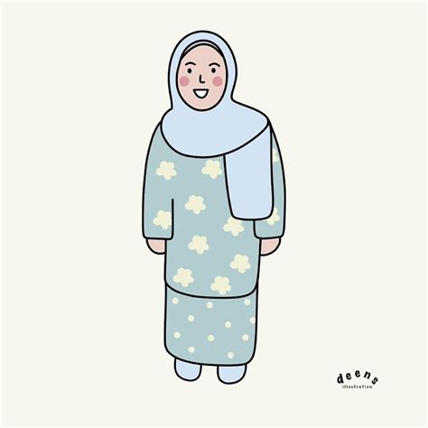 Lukisan Baju Kurung Kartun Gambar Hijab Lucu Png Vektor Psd Dan