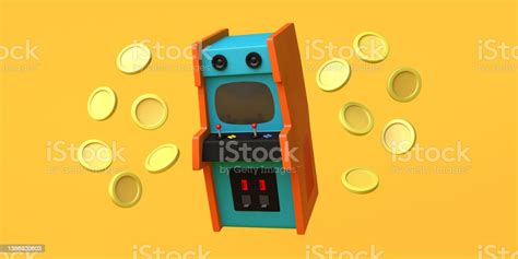 부동 동전 복고풍 아케이드 게임 기계 아케이드 룸 공간을 복사합니다 게임 컨셉 3d 일러스트레이션 0명에 대한 스톡 사진 및 기타 이미지 Istock