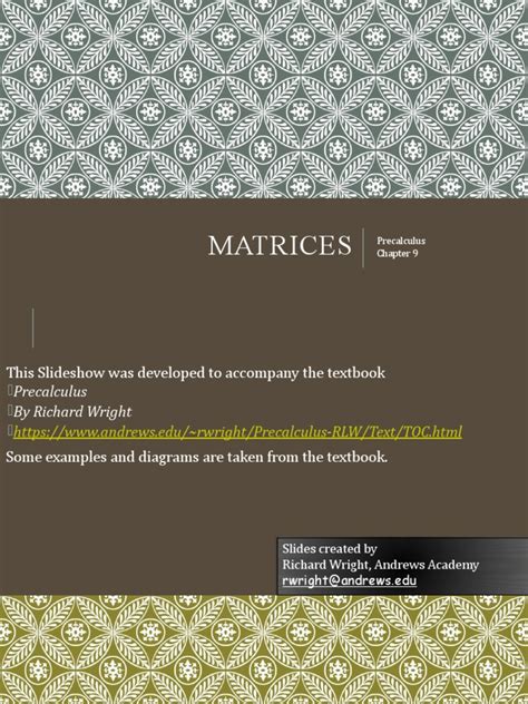 Precalculus 09 Matrices Pdf Matrix Mathematics Determinant