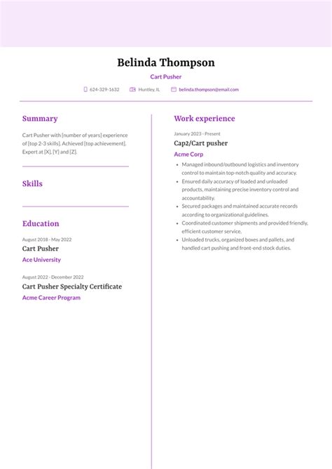 Cart Pusher Resume Examples And Templates
