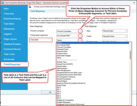 Field Mappings Tab For Planisware Enterprise In Onepager Version 72