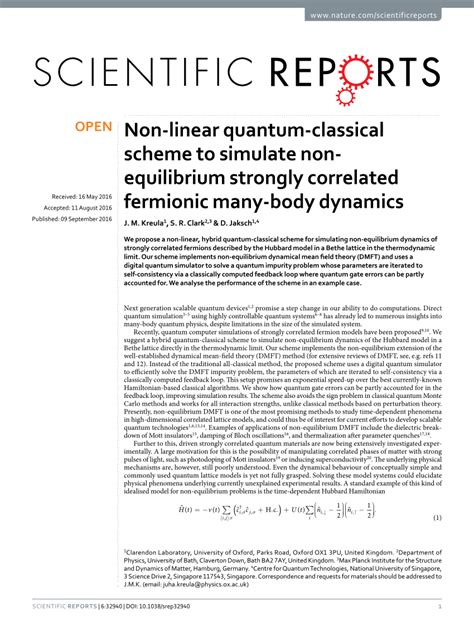 Pdf Non Linear Quantum Classical Scheme To Simulate Non Equilibrium