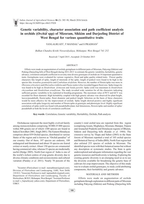 Pdf Genetic Variability Character Association And Path Coefficient Analysis In Orchids