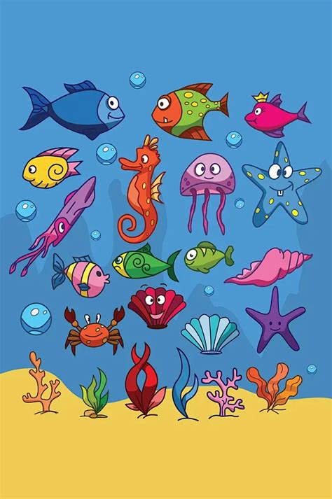 卡通海鱼海洋生物元素