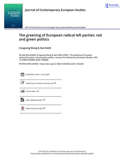 Pdf The Greening Of European Radical Left Parties Red And Green Politics