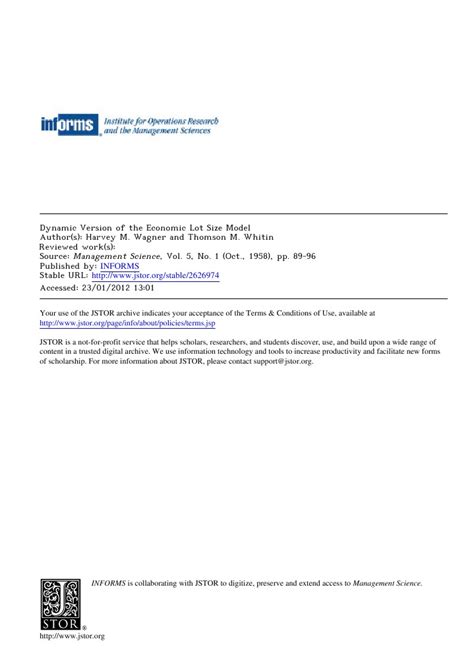 Dynamic Version Of The Economic Lot Size Model Pdf Mathematical Optimization Inventory