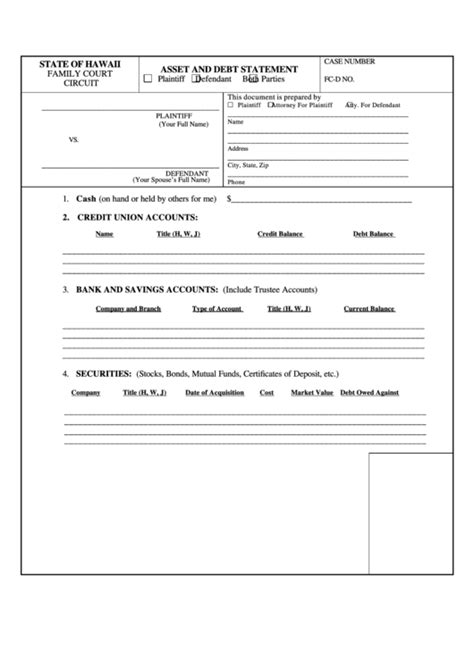 Fillable Asset And Debt Statement Printable Pdf Download