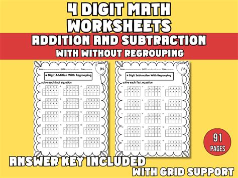 4 Digit Addition And Subtraction With And Without Regrouping Worksheets
