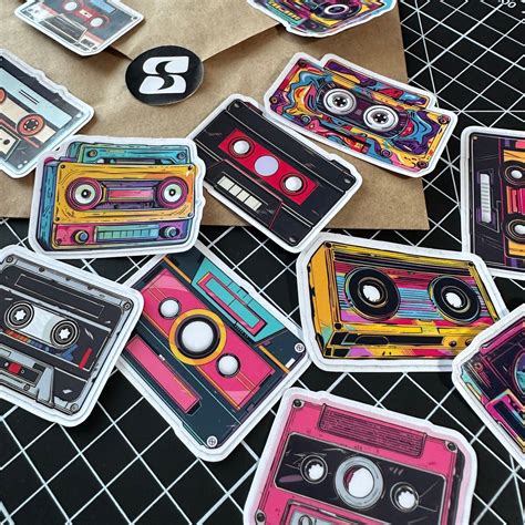 12 Pcs Classic Cassette Tape Sticker Pack Laminated Old School Cassette