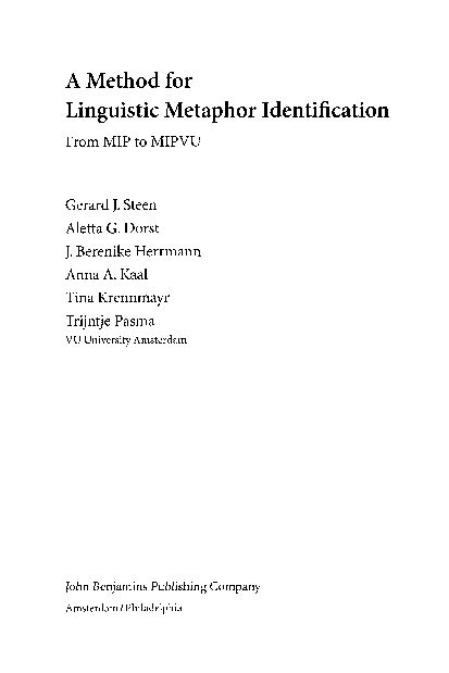 Pdf A Method For Linguistic Metaphor Identification
