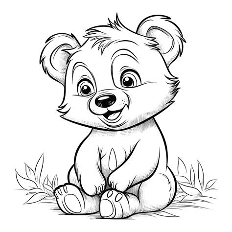 아이들을 위한 귀여운 새 색칠 페이지 손으로 그린 곰 개요 그림 흑백 프리미엄 Ai 생성 벡터