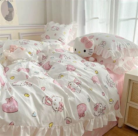 Hello Kitty Cotton Bedding Sheet With Ruffles In Kawaii Shop