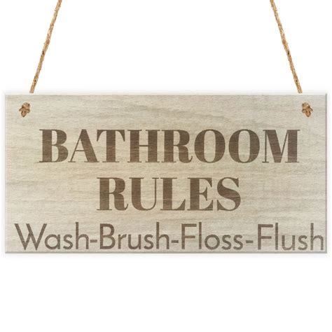 Bathroom Rules Wooden Hanging Plaque