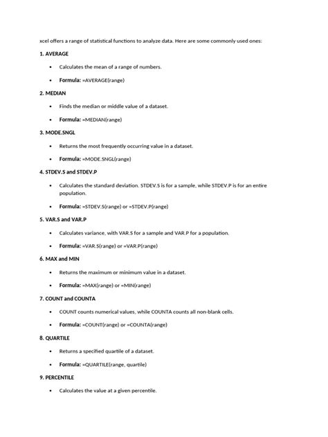Xcel Offers A Range Of Statistical Functions To Analyze Data Pdf Standard Deviation Mode
