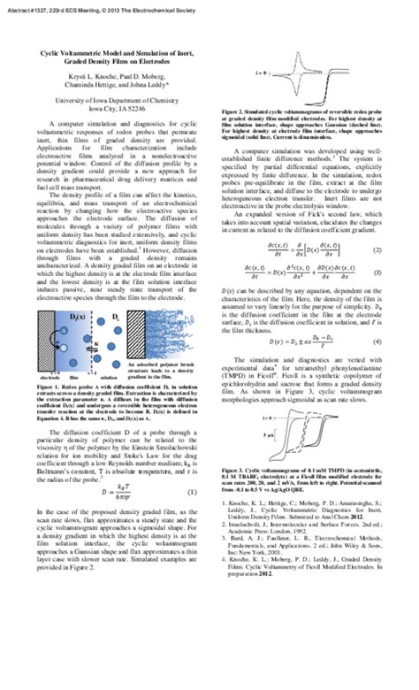 Pdf Cyclic Voltammetric Model And Simulation Of Inert Graded Density Films On Electrodes