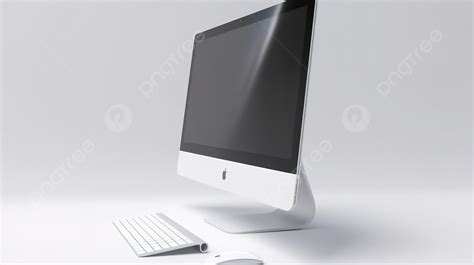 흰색 배경에 빈 화면 및 복사 공간이 있는 Imac 스타일 3d 렌더링의 컴퓨터 모니터 컴퓨터 Pc 데스크탑 컴퓨터 건반