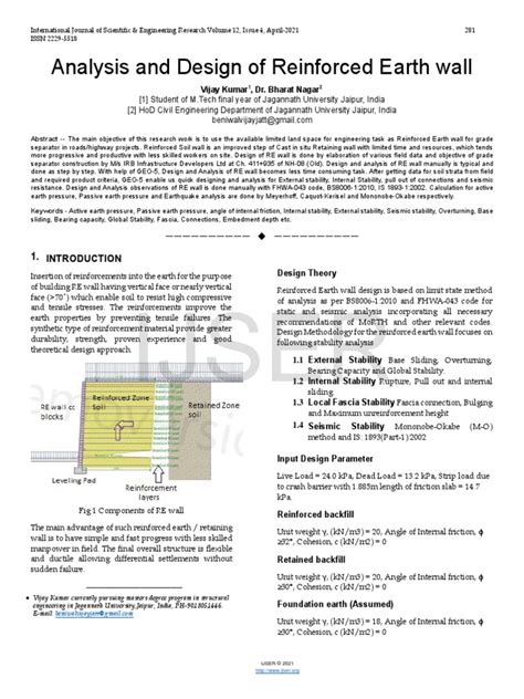 Analysis And Design Of Reinforced Earth Wall Pdf Friction