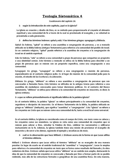 Cuestionarios De Teologia Sistematica 4 Pdf Iglesia Católica