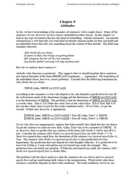 Introduction To Semantics For Non Native Speakers Of English Chapter 9 Pdf Truth Thought