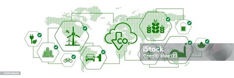 기후 변화를 막기 위해 Co2 배출량을 줄입니다 녹색 에너지 배경 탄소 중립에 대한 스톡 벡터 아트 및 기타 이미지 탄소 중립 Carbon Capture 온실 가스