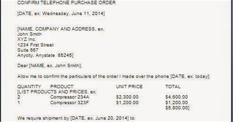 Purchase Order Confirmation Letter Format