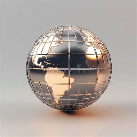 3d Earth Globe Illustration Continents Grid Metallic Sphere Global World Geography Map