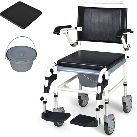 Giantex 4 In 1 Bedside Commode Shower Wheelchair Mobile Toilet Chair W