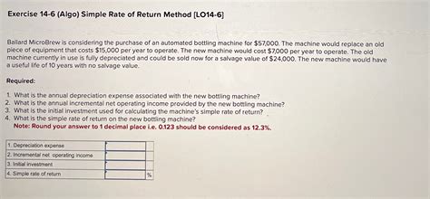 solved exercise 14 6 algo ﻿simple rate of return method
